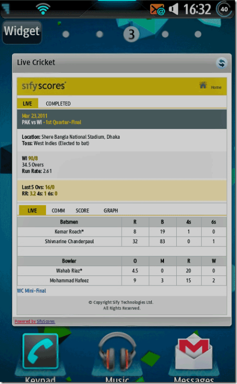 Official site ArchiverAbhinav: Cricket Score Widget for wave and bada